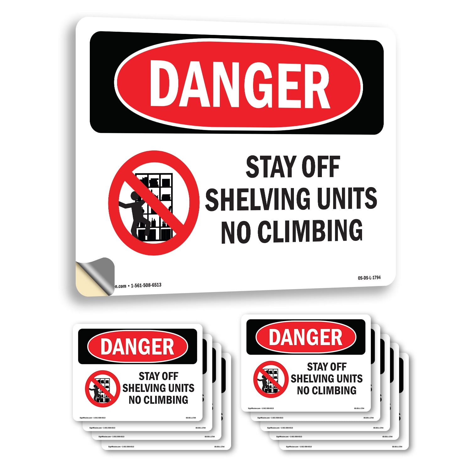 Stay Off Shelving Units No Climbing OSHA Danger Vinyl Decal Label 14 ...