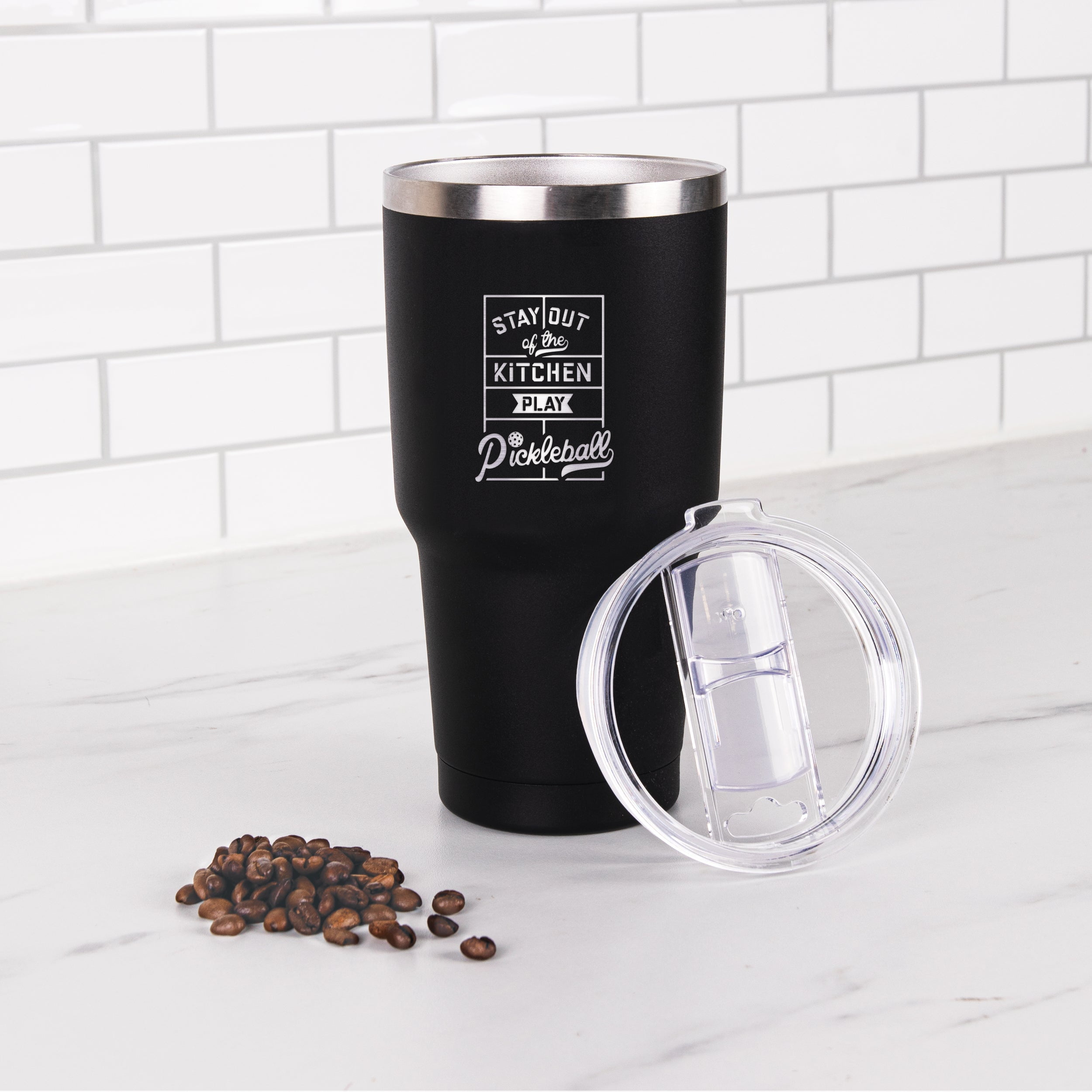 Stay Out Of The Kitchen Play Pickleball Black Tumbler 24oz. - Walmart.com