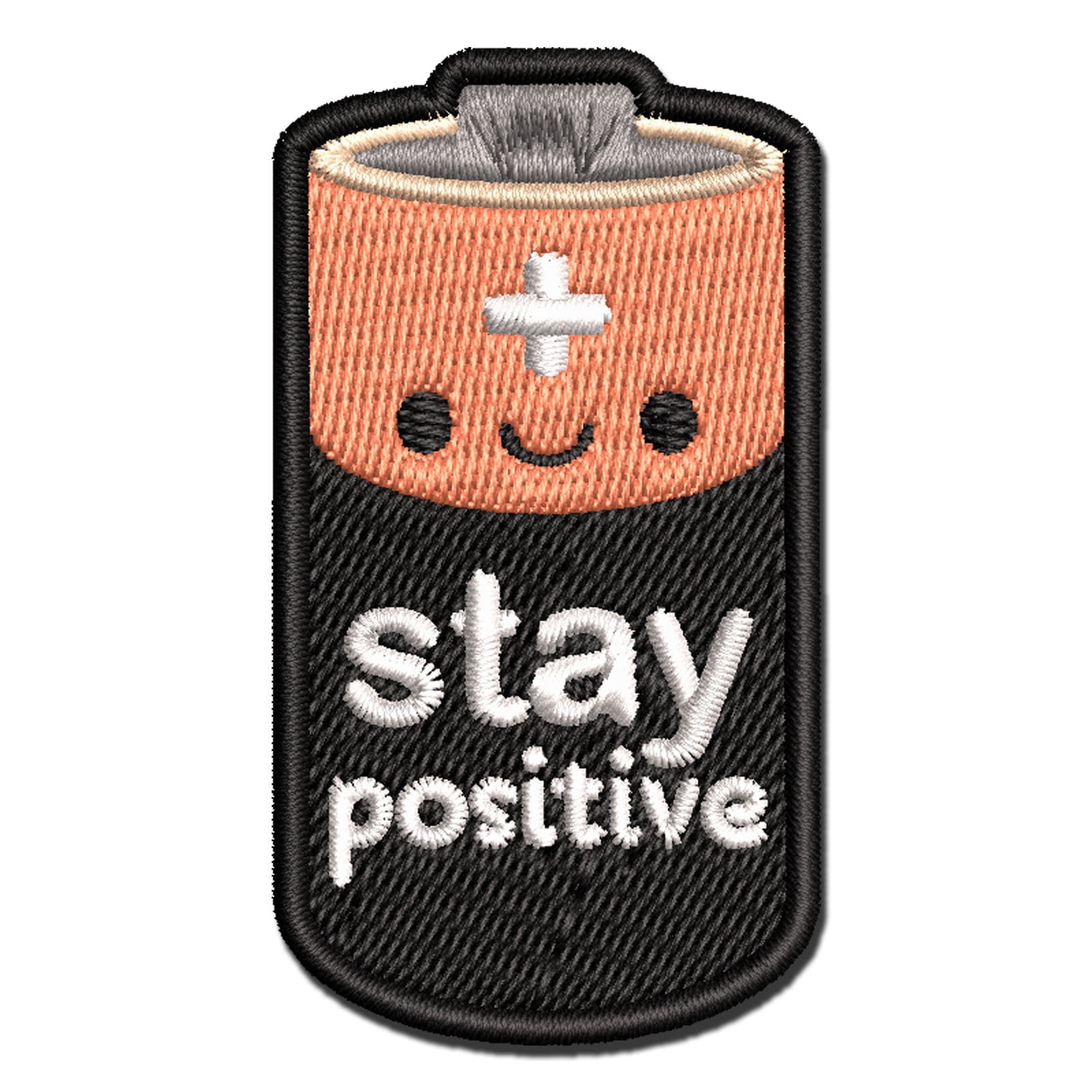 Stay Positive Adorable Battery Applique Multi-Color Embroidered Hook ...