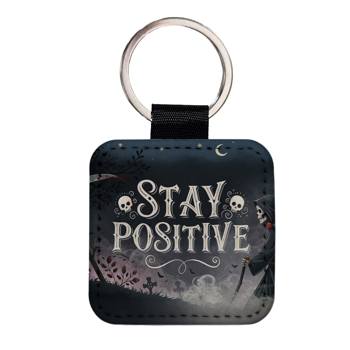 Stay Positive Funny Grim Reaper Death Cartoon Faux Leather Square ...