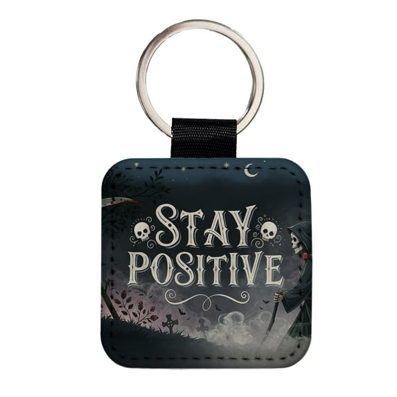 Stay Positive Funny Grim Reaper Death Cartoon Faux Leather Square ...