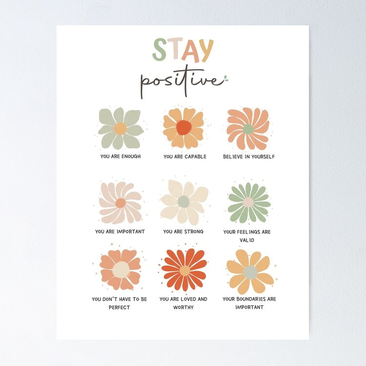 Stay Positive Self Affirmation Poster, Cbt Therapy Office Decor Poster ...