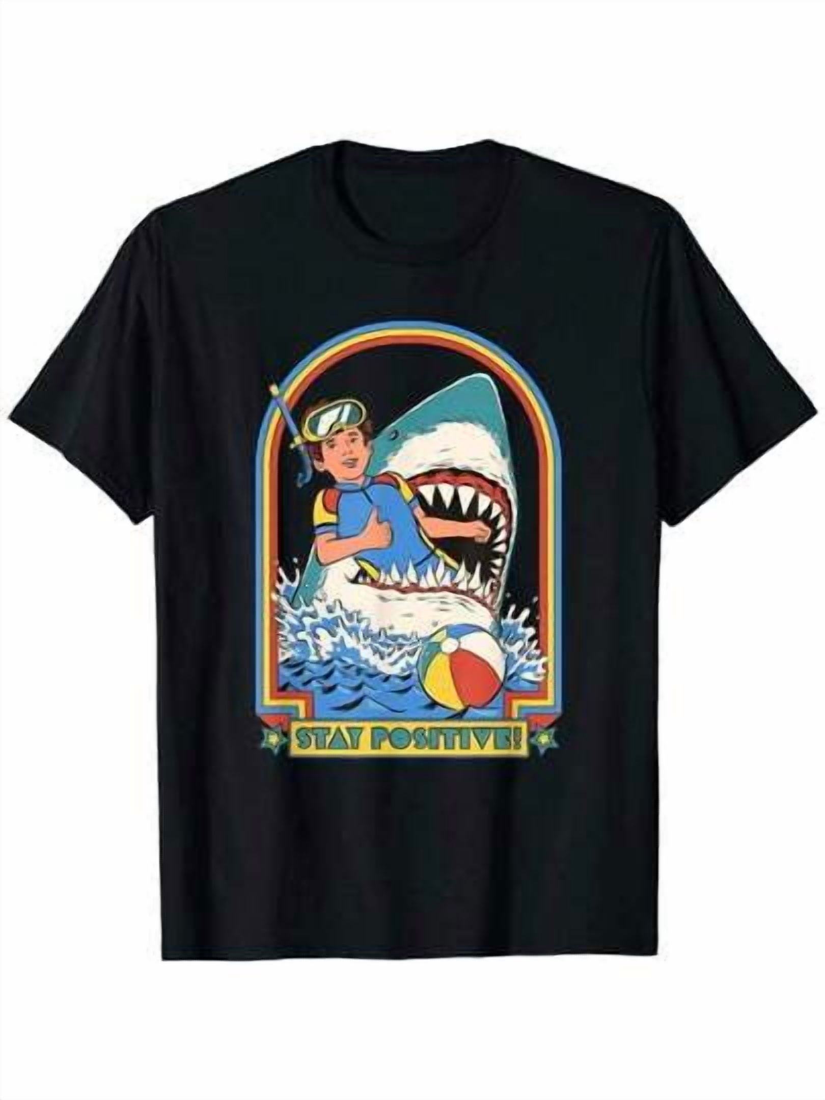 Stay Positive Shark Attack Vintage Comedy Funny T-Shirt Fashion For Men ...