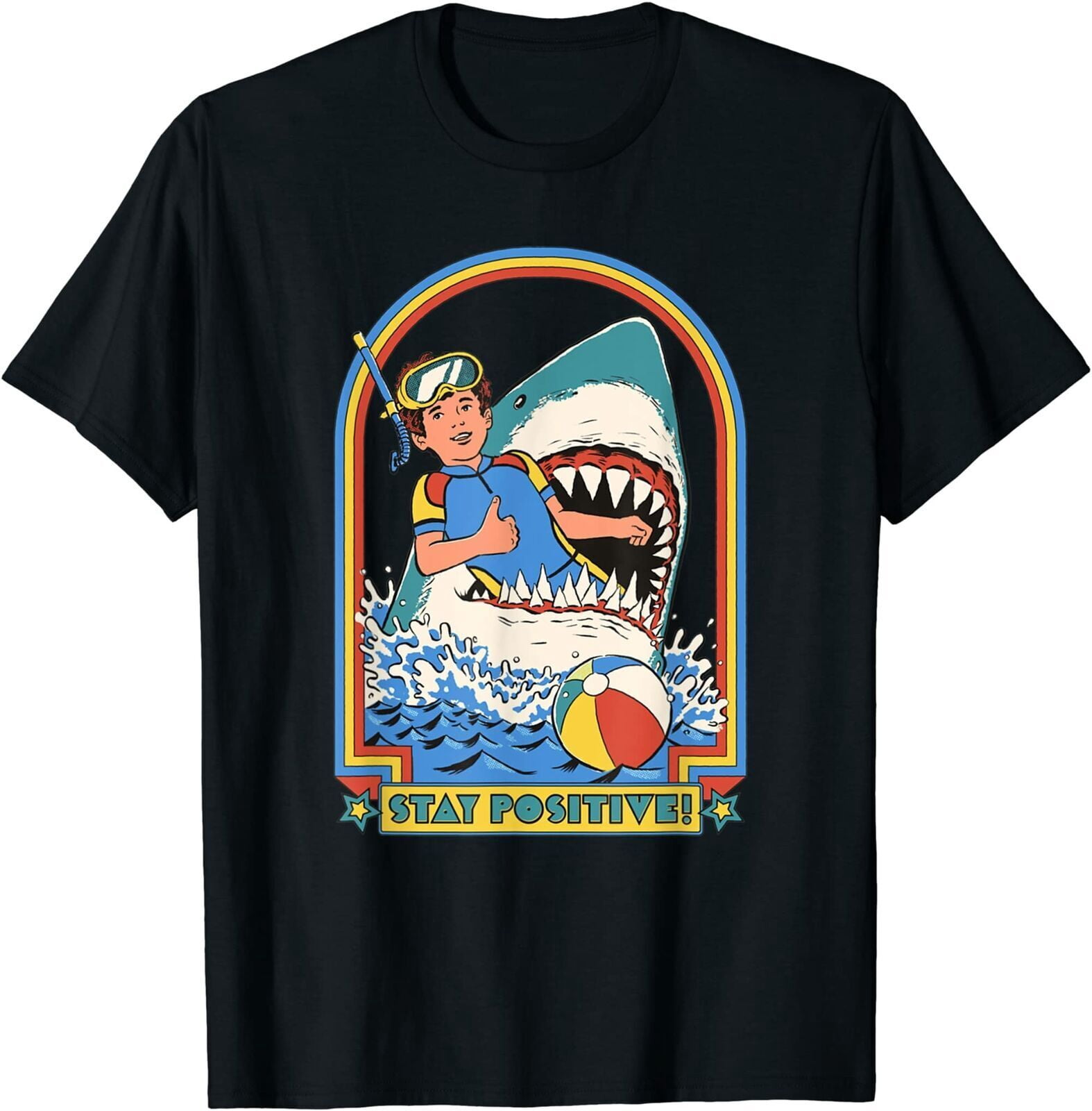 Stay Positive Shark Attack Vintage Comedy Funny T-Shirt Trend For Men ...