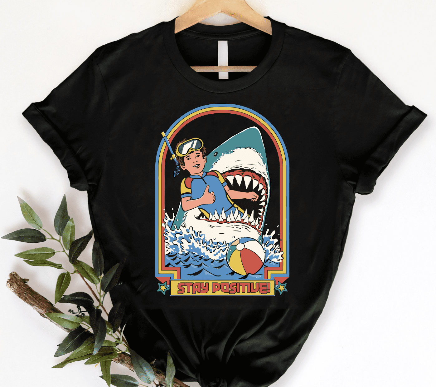 Stay Positive Shark Attack Vintage Retro Comedy Funny Gift Vintage T ...