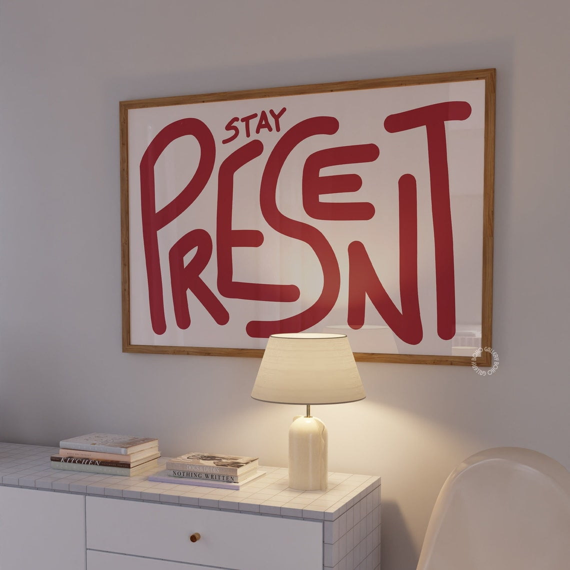 Stay Present Horizontal Print, Typography Poster, Aesthetic Wall Art ...