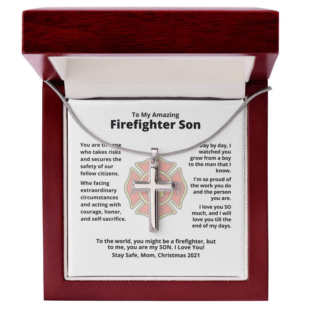 Stay Safe Firefighter Son Christmas Cross Necklace - Artisan Cross ...