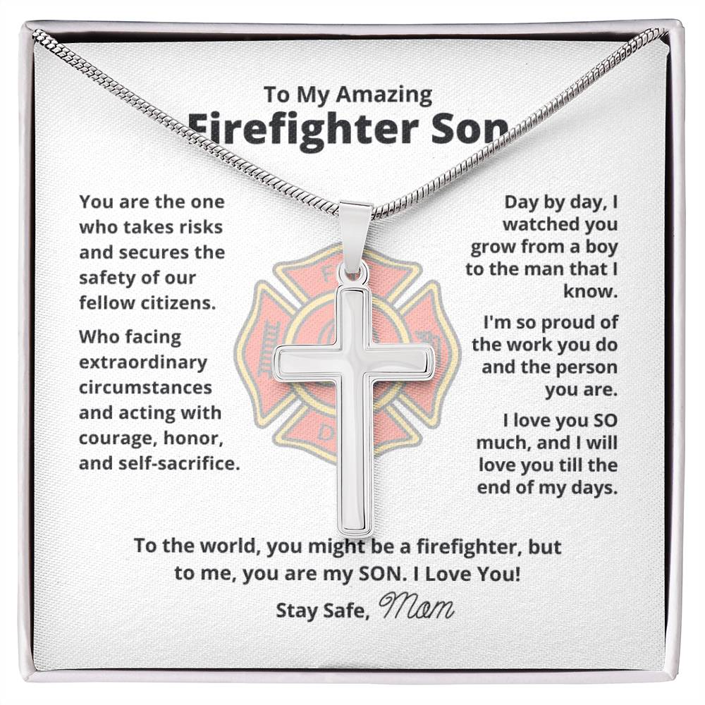 Stay Safe, Firefighter Son Cross Necklace - Artisan Cross Necklace ...