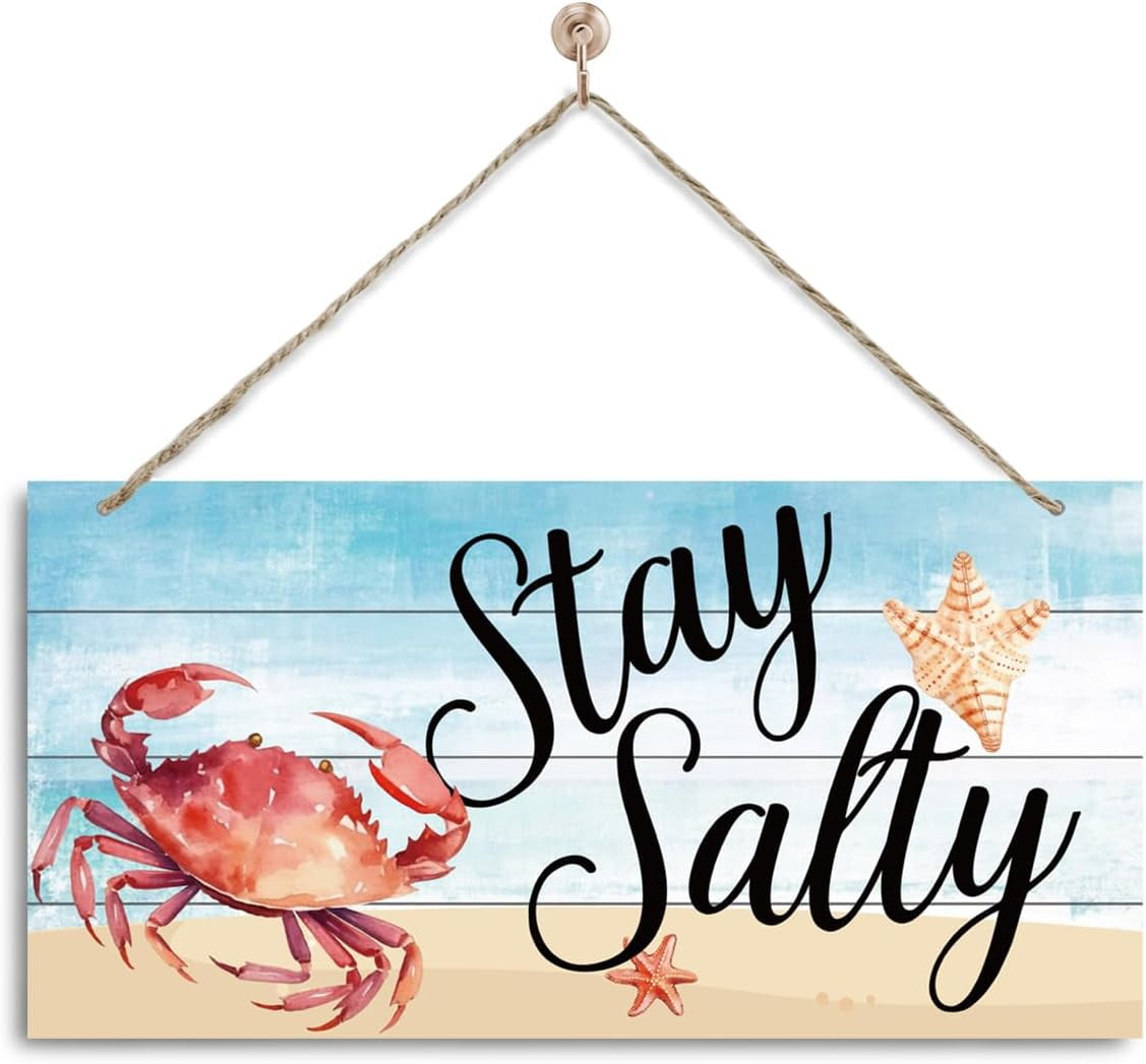 Stay Salty Sign, Decorative Wall Plaque, Rustic Beach Starfish Wood ...
