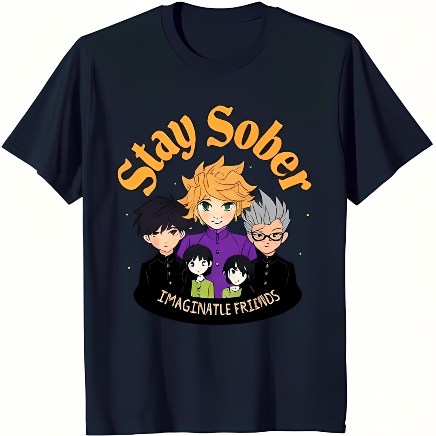 Stay Sober Blue T-Shirt with Anime Characters & Circular Graphic Design ...