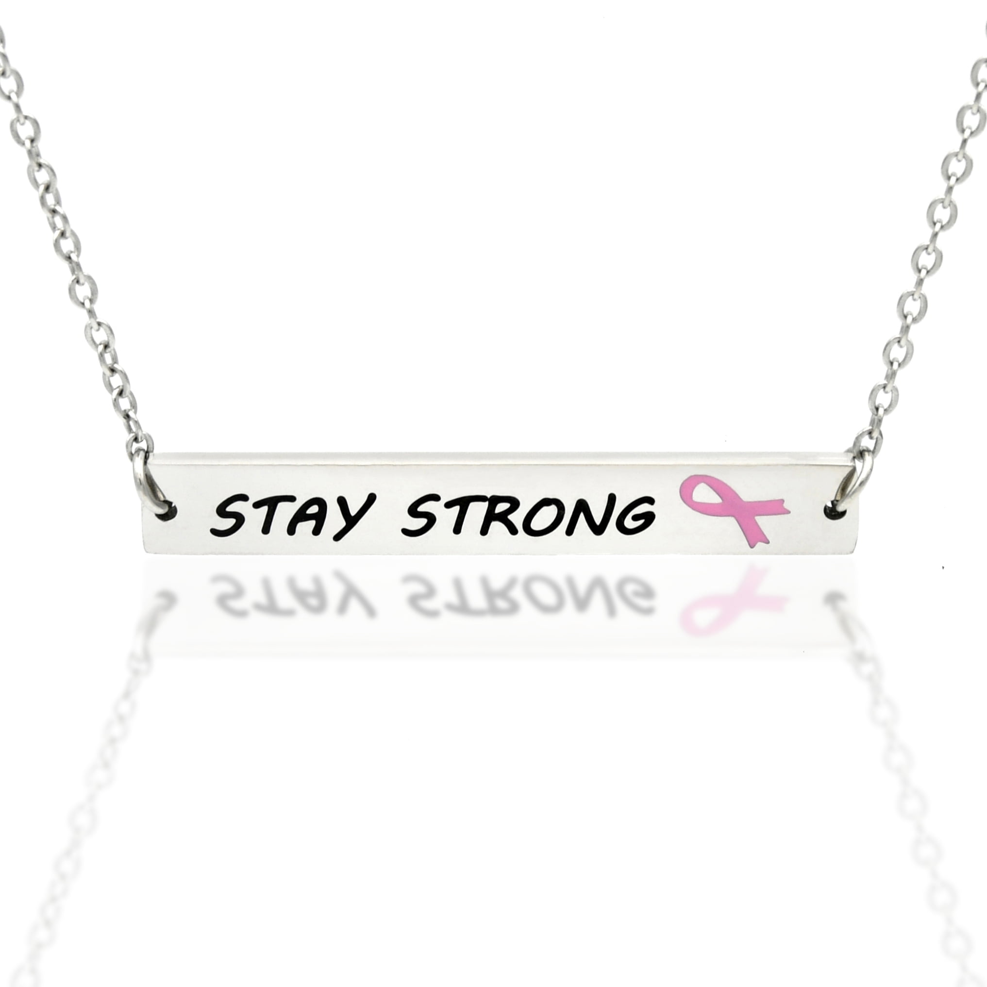 Stay Strong Inspirational Bar Pendant Necklace with Pink Ribbon for ...
