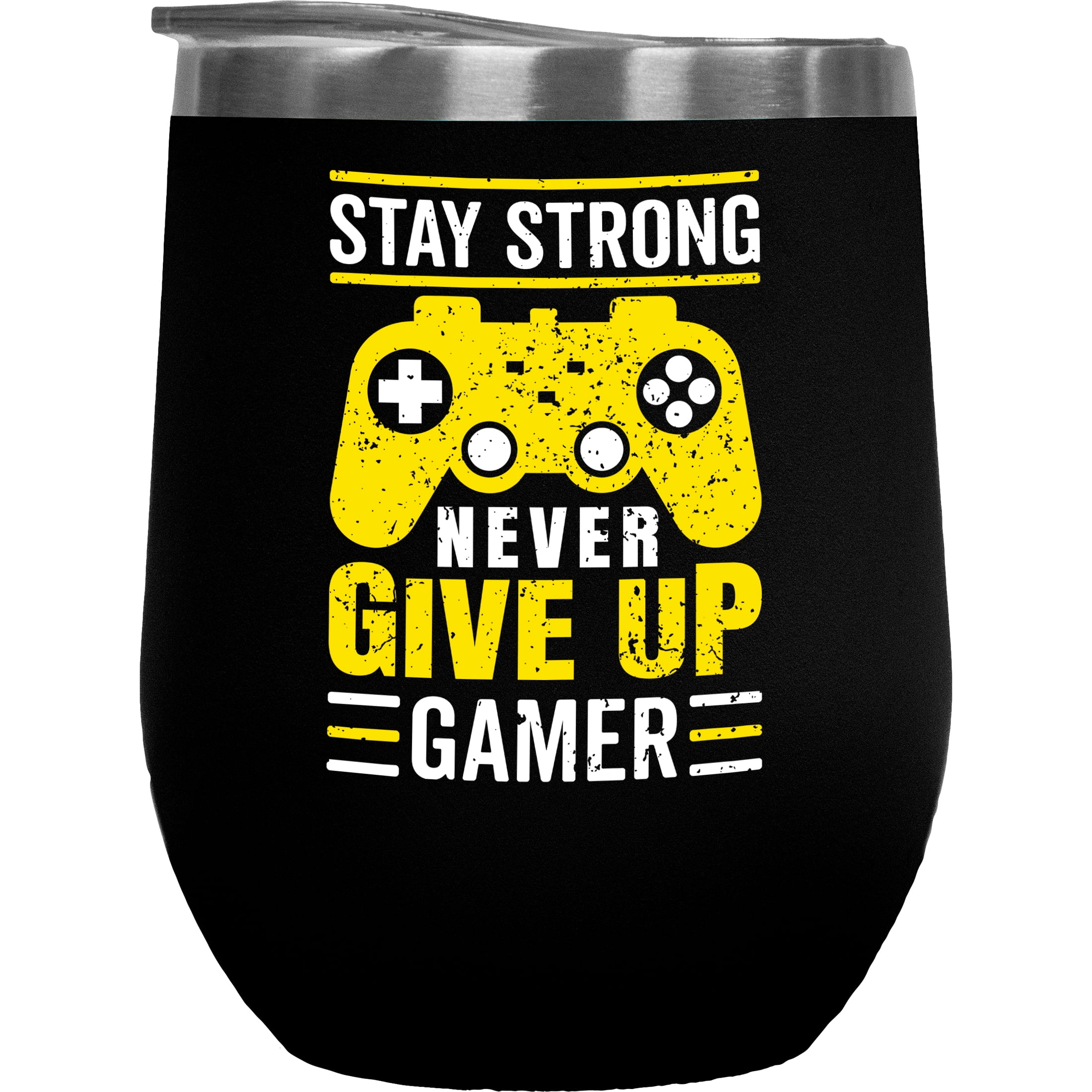 Stay Strong Never Give Up, Gamer with Game Controller Art, Black 12oz ...