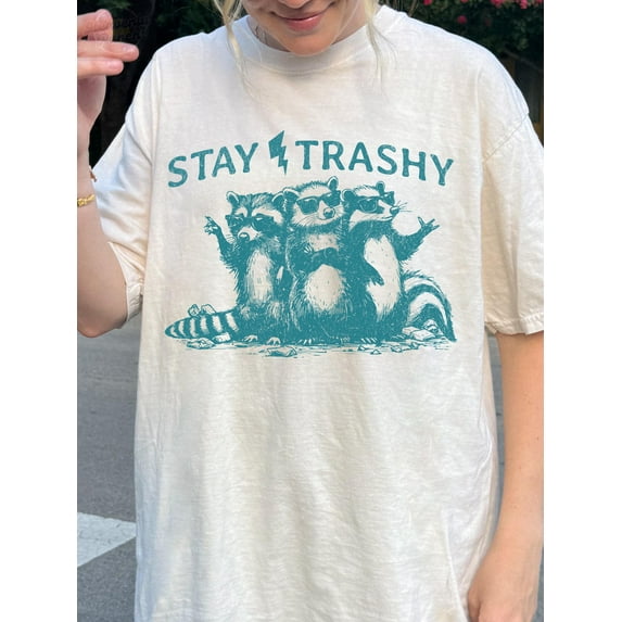 Stay Trashy Funny Raccoon T-Shirt, 90s Y2K Retro Tee, Animal Lovers ...