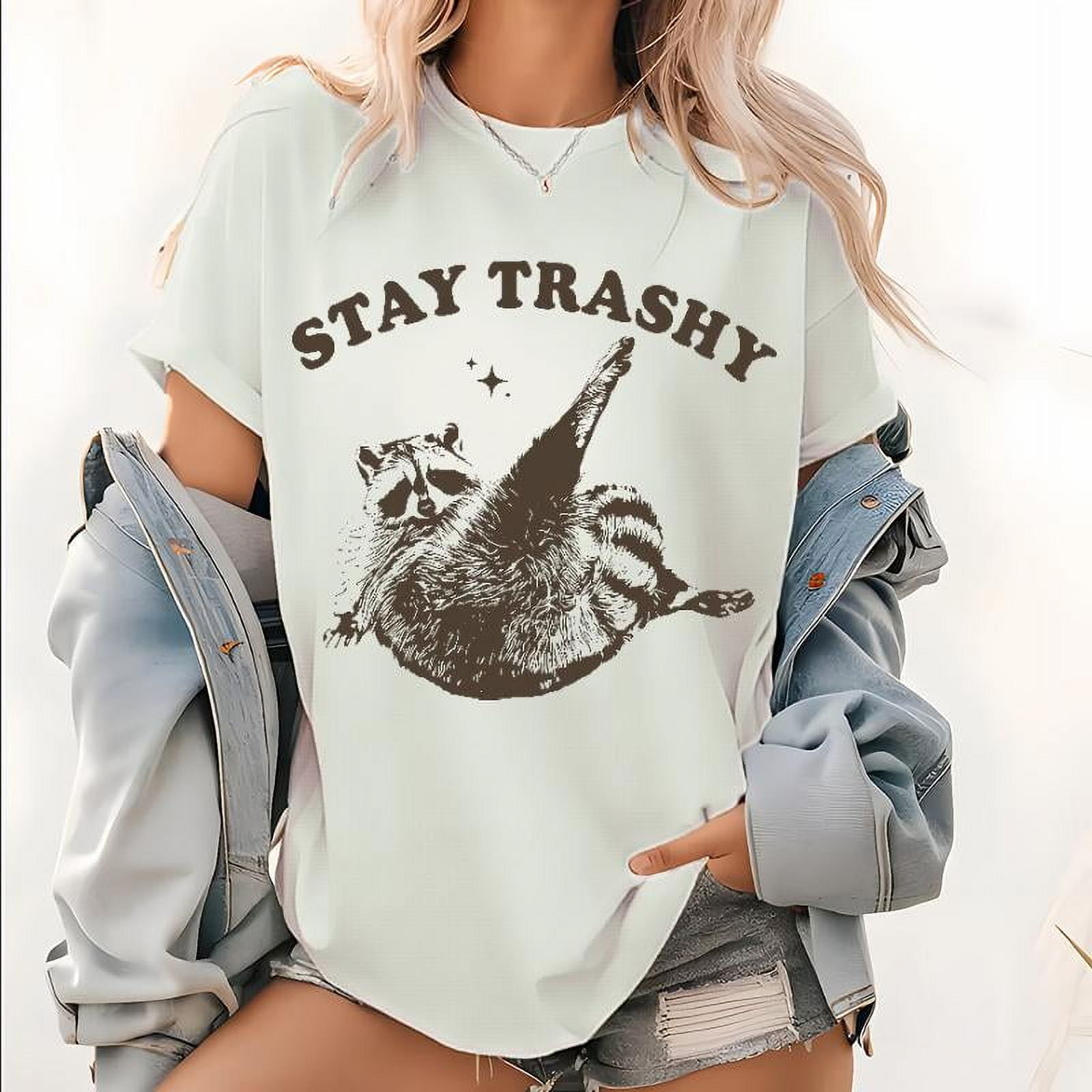 'Stay Trashy' Retro Racoon Tee – Funny Meme Print | Cotton Gift for ...