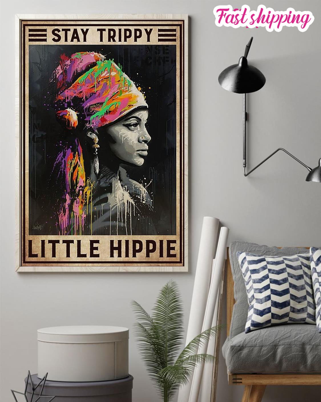 Stay Trippie Little Hippie Frame Watercolor Native Girl Poster Wall Art ...