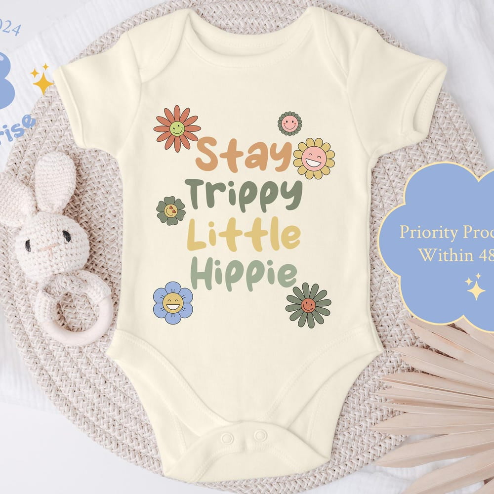 Stay Trippy Little Hippie Onesie, Retro 70S Boho Floral Bodysuit ...