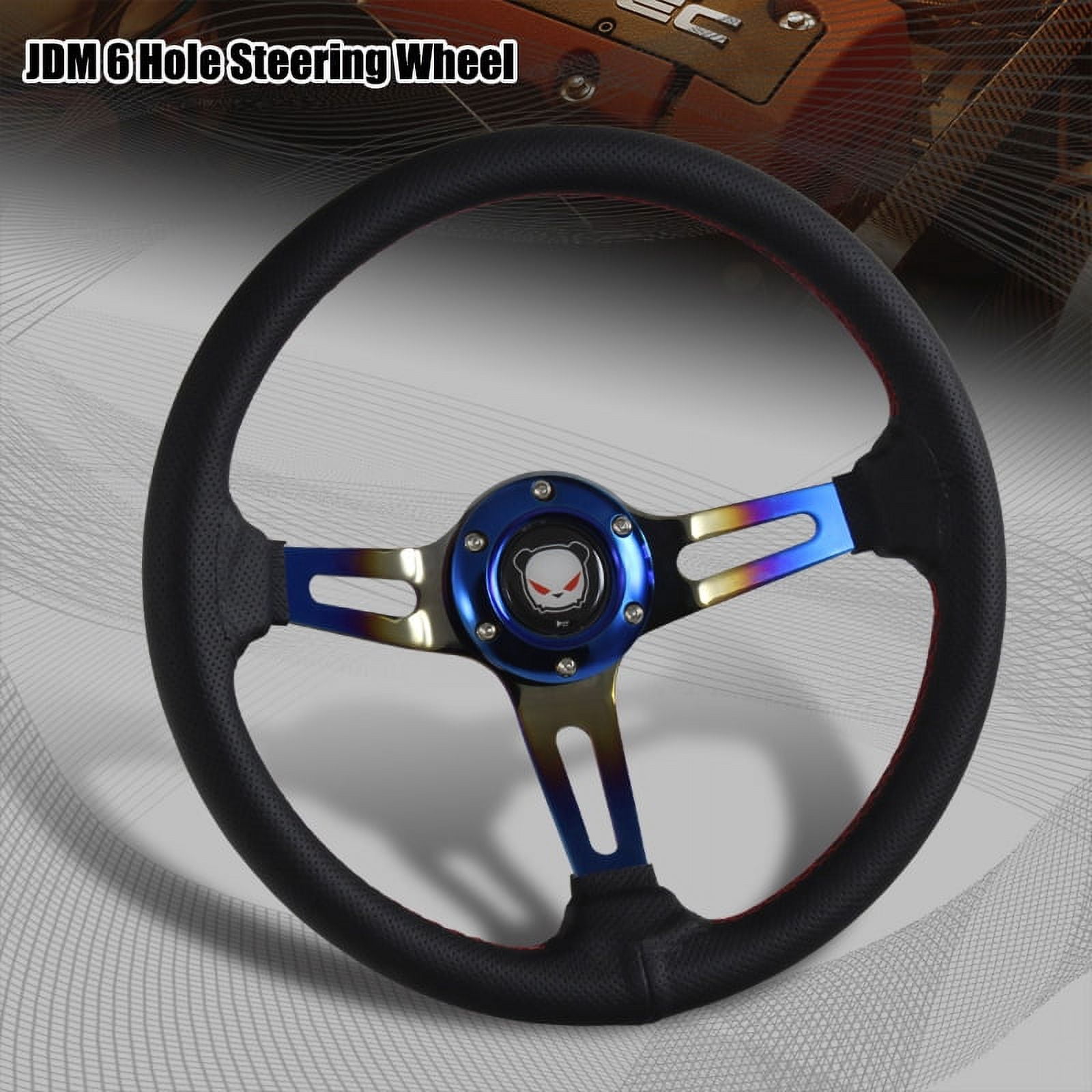 Stay Tuned Performance 350MM Titanium Blue Red Stitched Black Leather 3 ...