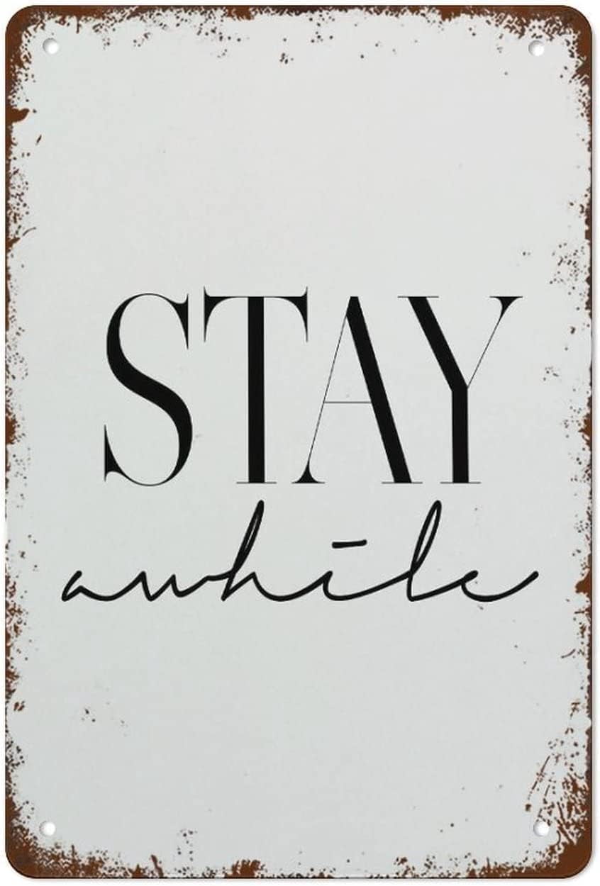 Stay A While Vintage Metal Aluminum Tin Sign Door Signs Exterior Home ...