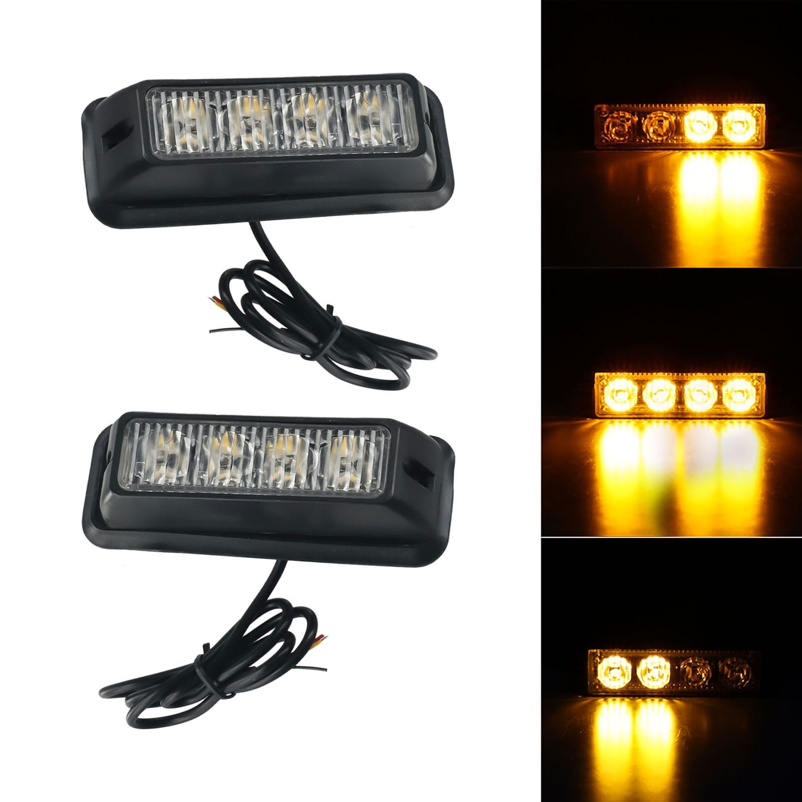 Stay Visible in Any Situation 2 x 12 24V 4 LED Orange Amber Light Lamp ...