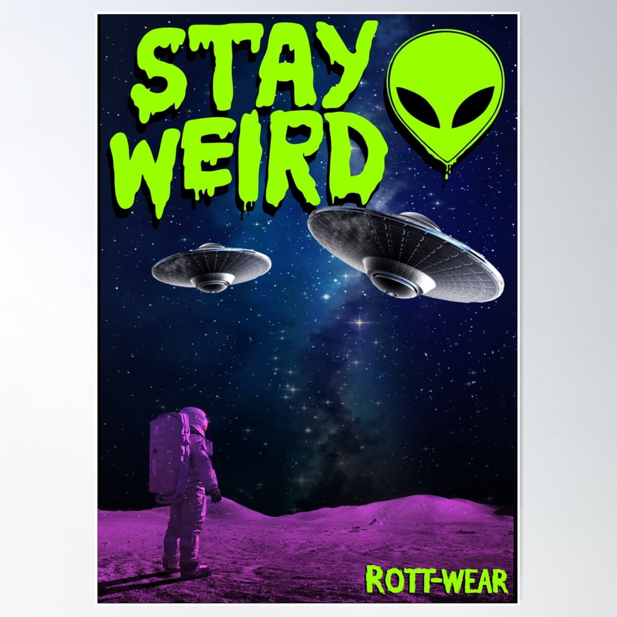 Stay Weird Ufo Aliens Spaceman Poster Wall Art, Modern Wall Decor For ...