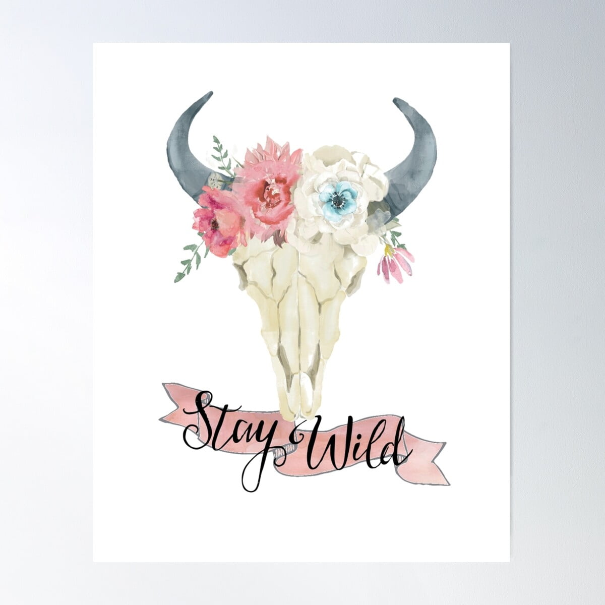 Stay Wild Boho Steer Poster Wall Art, Modern Wall Decor For Living Room ...