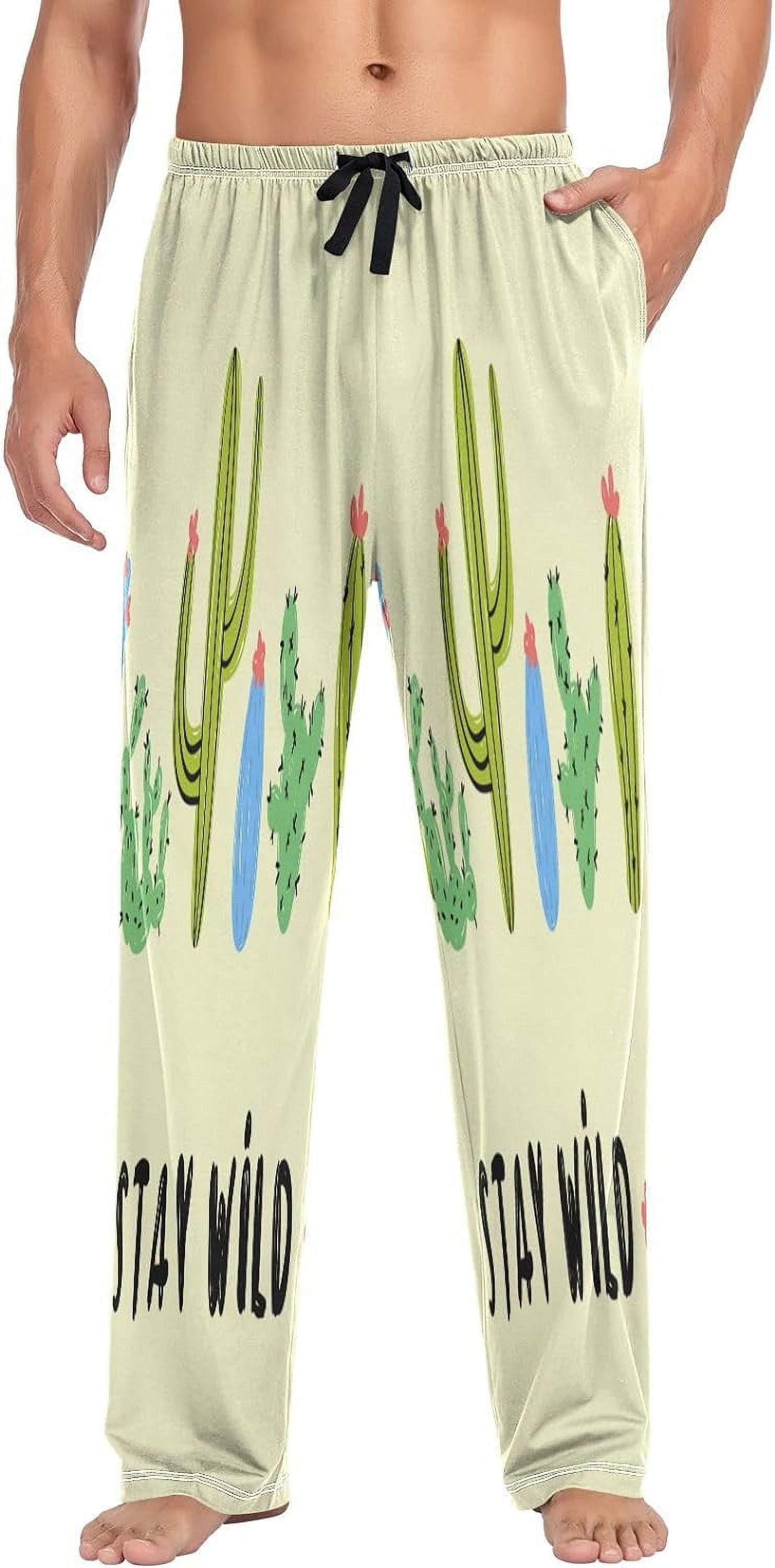 Stay Wild Cactus with Flowers Men's Pajama Pants Lightweight Sleepwear ...