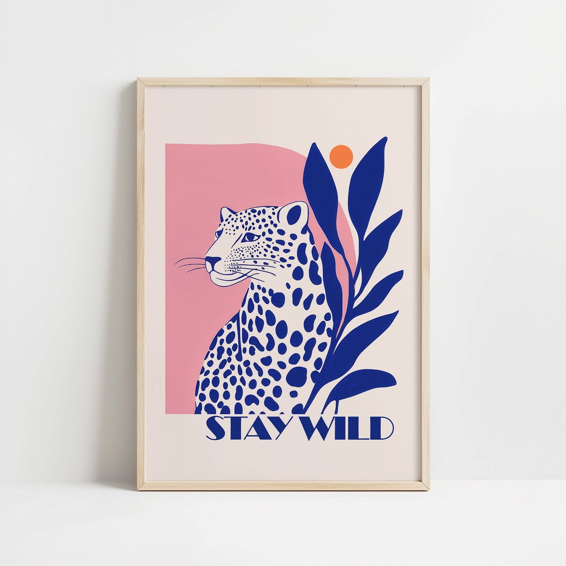 Stay Wild Leopard Poster: Pink & Navy Boho Girl Room Decor, Unframed ...