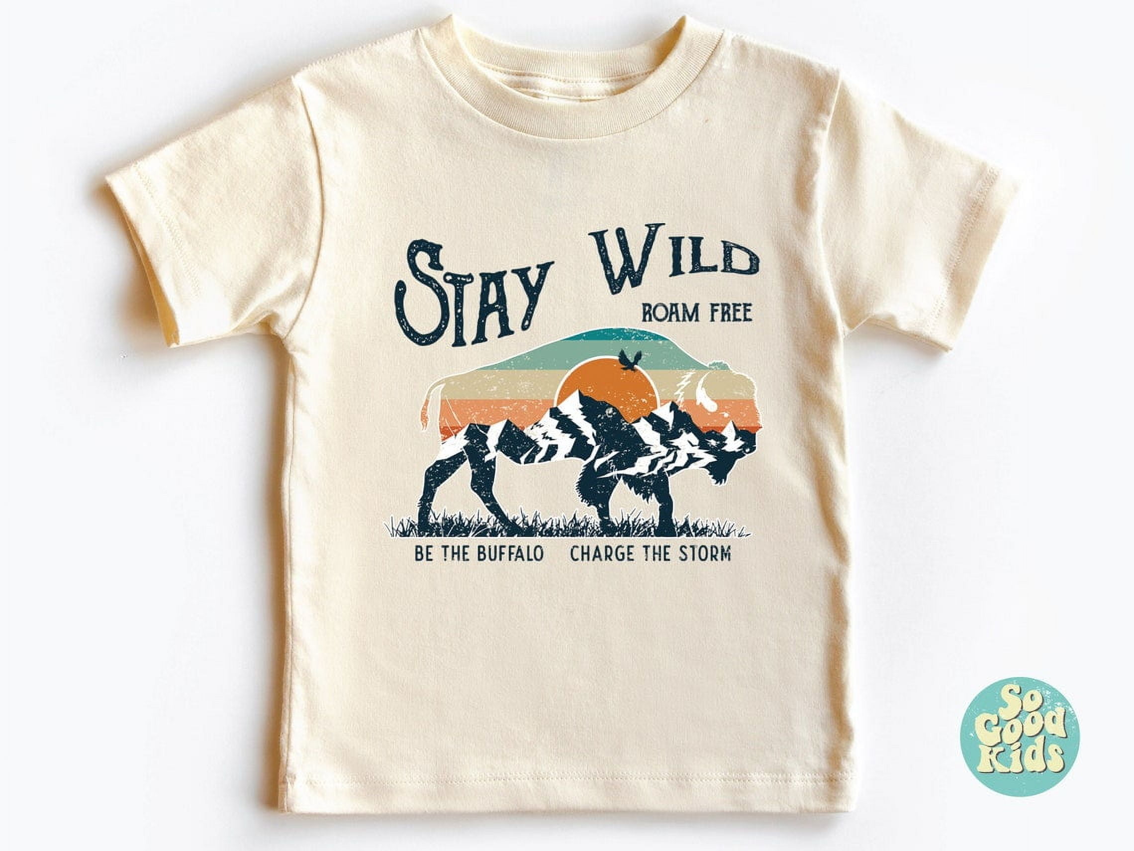 Stay Wild Roam Free Toddler Shirt, Mountain Silhouette Buffalo Shirt ...