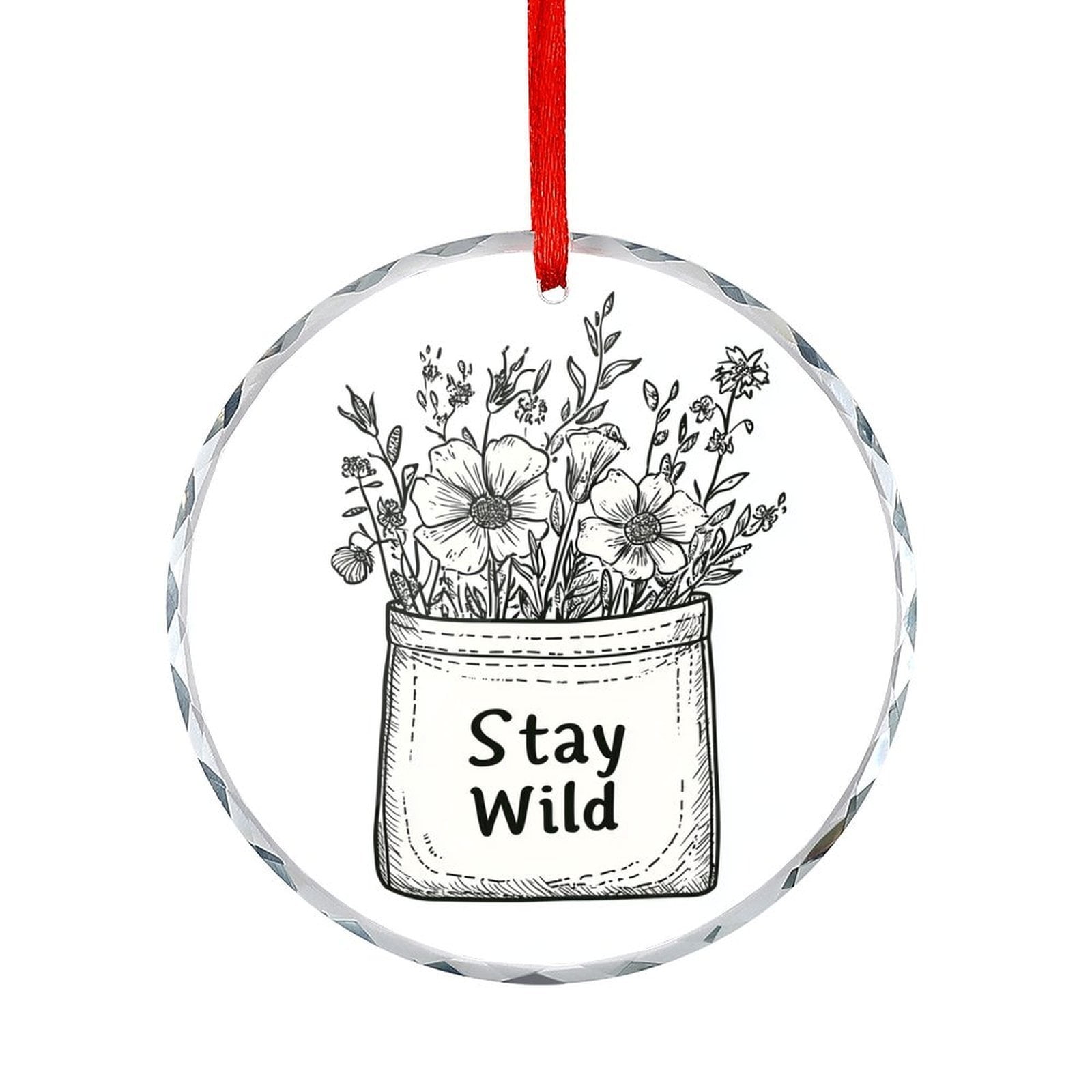 Stay Wild Wildflower Pocket Pattern Crystal Glass Christmas Ornament ...