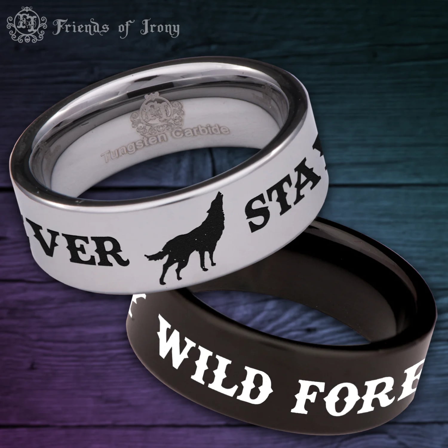 Stay Wild Wolf Tungsten Carbide Ring - Walmart.com