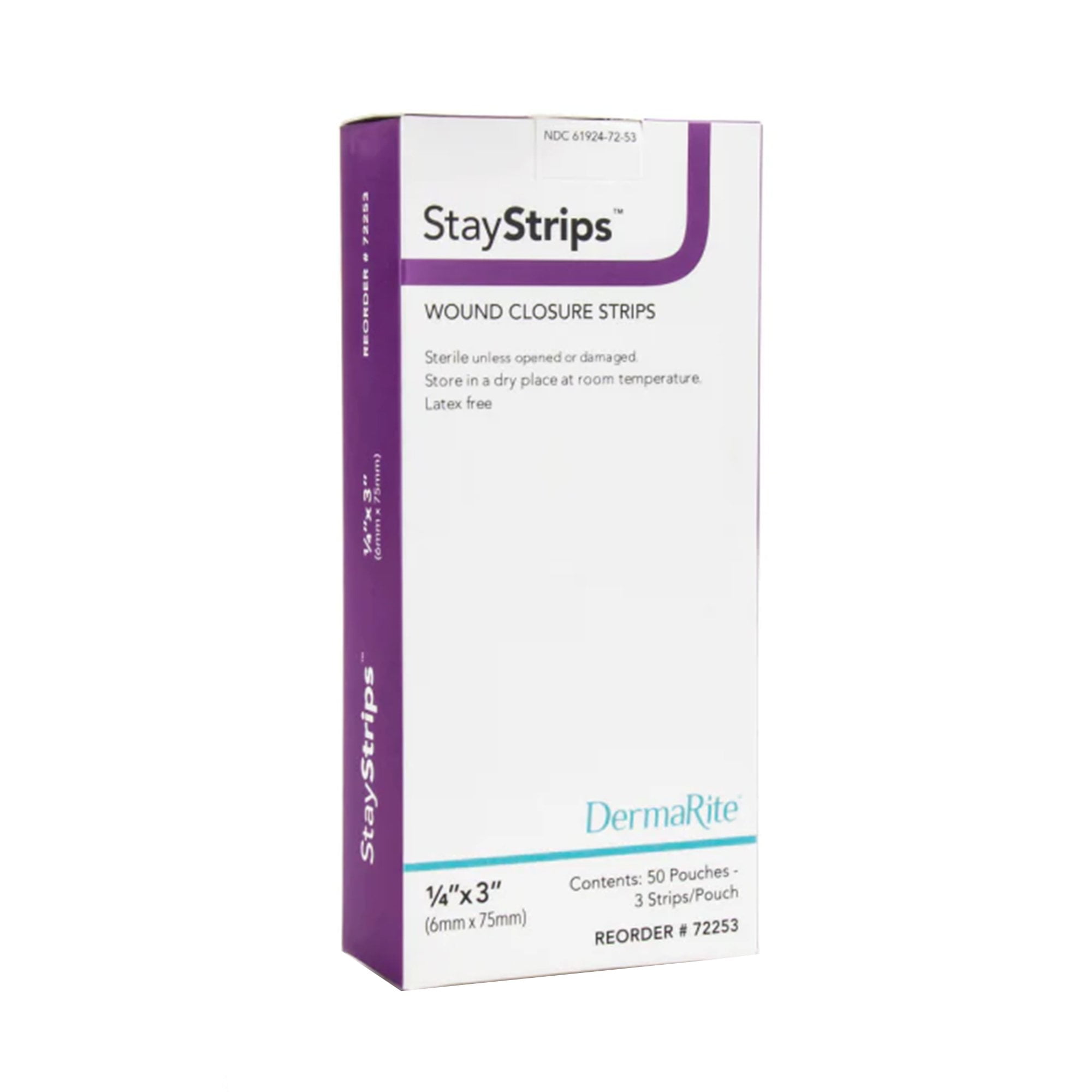 StayStrips Closure Flexible Skin Strip .25 x 3" Sterile 72253, 50 Ct ...