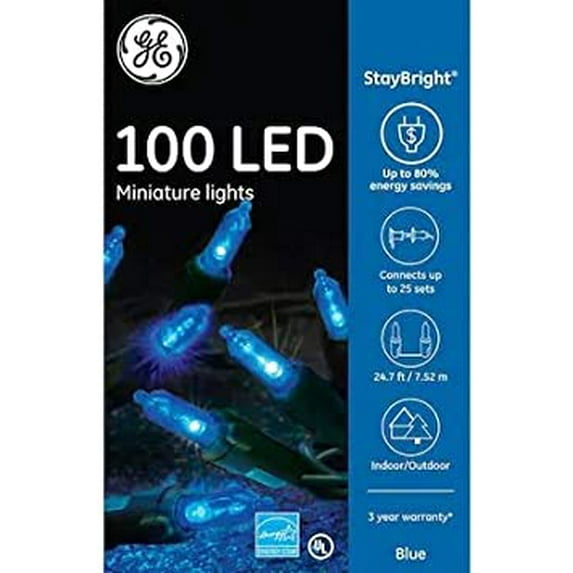 Staybright GE 90834LO 100-Count LED 5.5-MM Blue Christmas String Lights ...