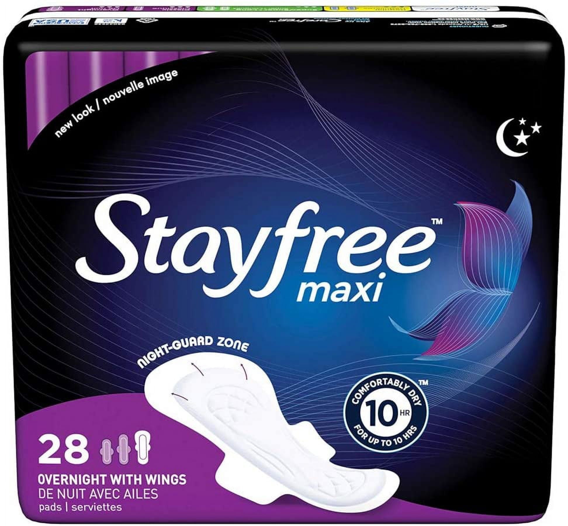 Stayfree Maxi Pads Overnight with Wings, 28 Count, 3 Pack - Walmart.com
