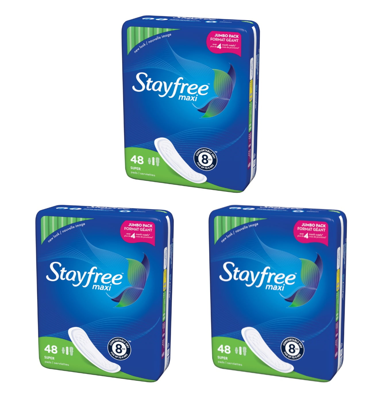 Stayfree Maxi Pads Super Feminine Pads, No Wings, Jumbo Pack, 48 Ea, 3 ...