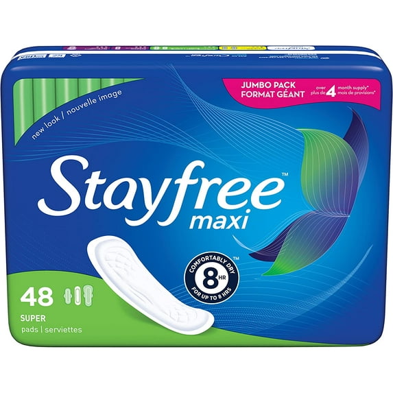 Stayfree Maxi Super Long Pads, Wingless, Heavy Flow, Reliable Absorbency, 48 Count - Walmart.com