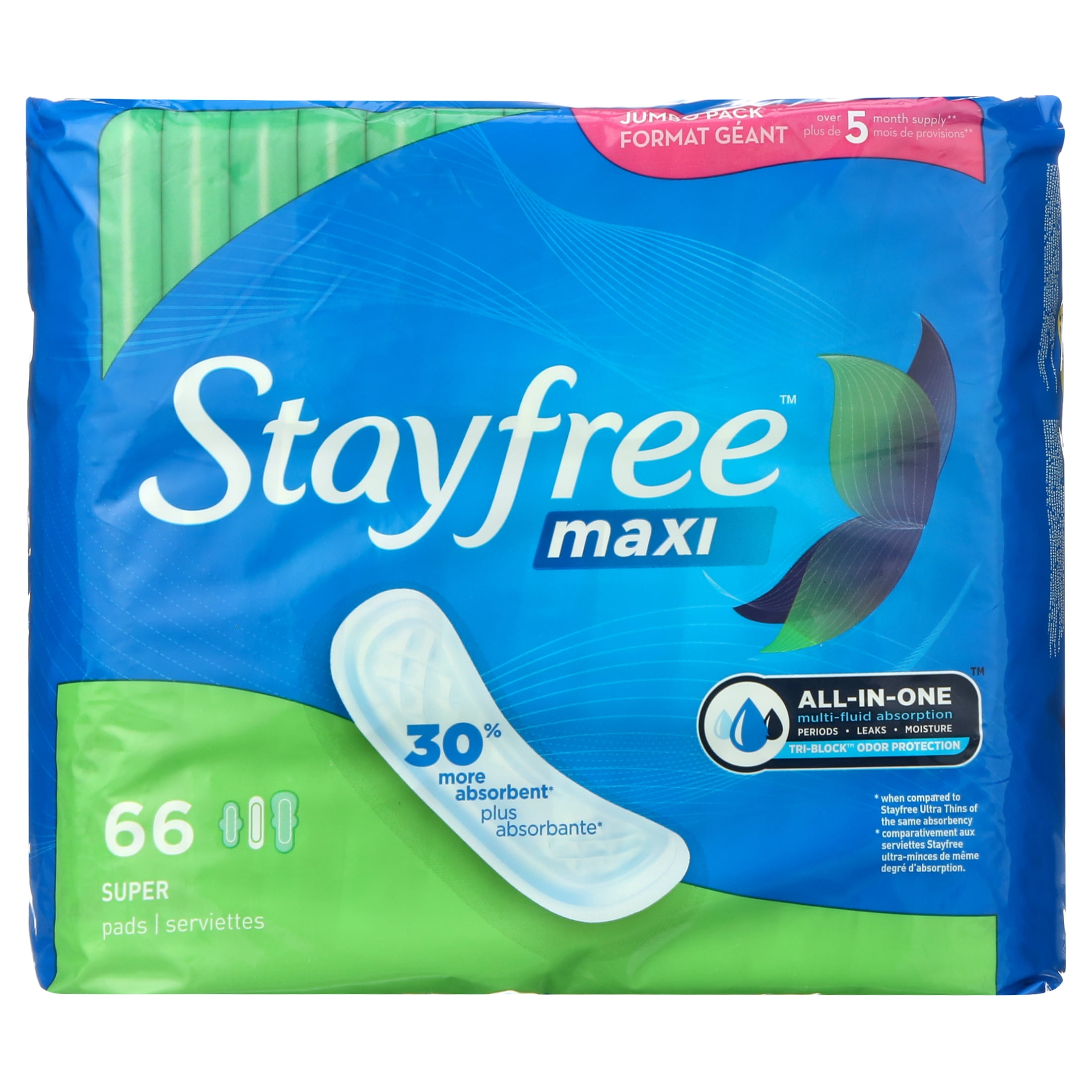 Stayfree Maxi Super Pads Wingless, Unscented, 66 Ct, Absorbs 30% More ...