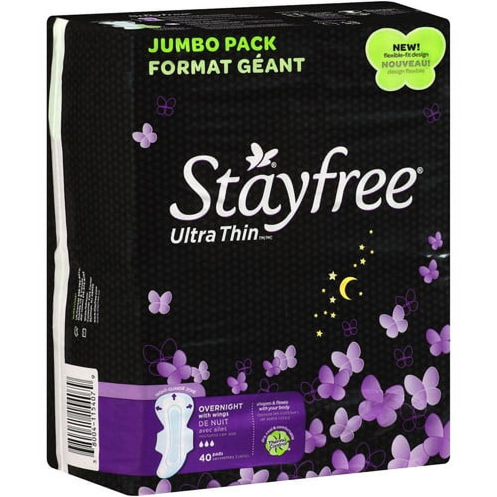 Stayfree Overnight Ultra Thin Pads With Wings, Unscented, 40 Ct HSA/FSA ...