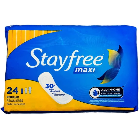 Stayfree Maxi Pad 24ct, Regular, Size 24 inches, Absorbent Pads for ...