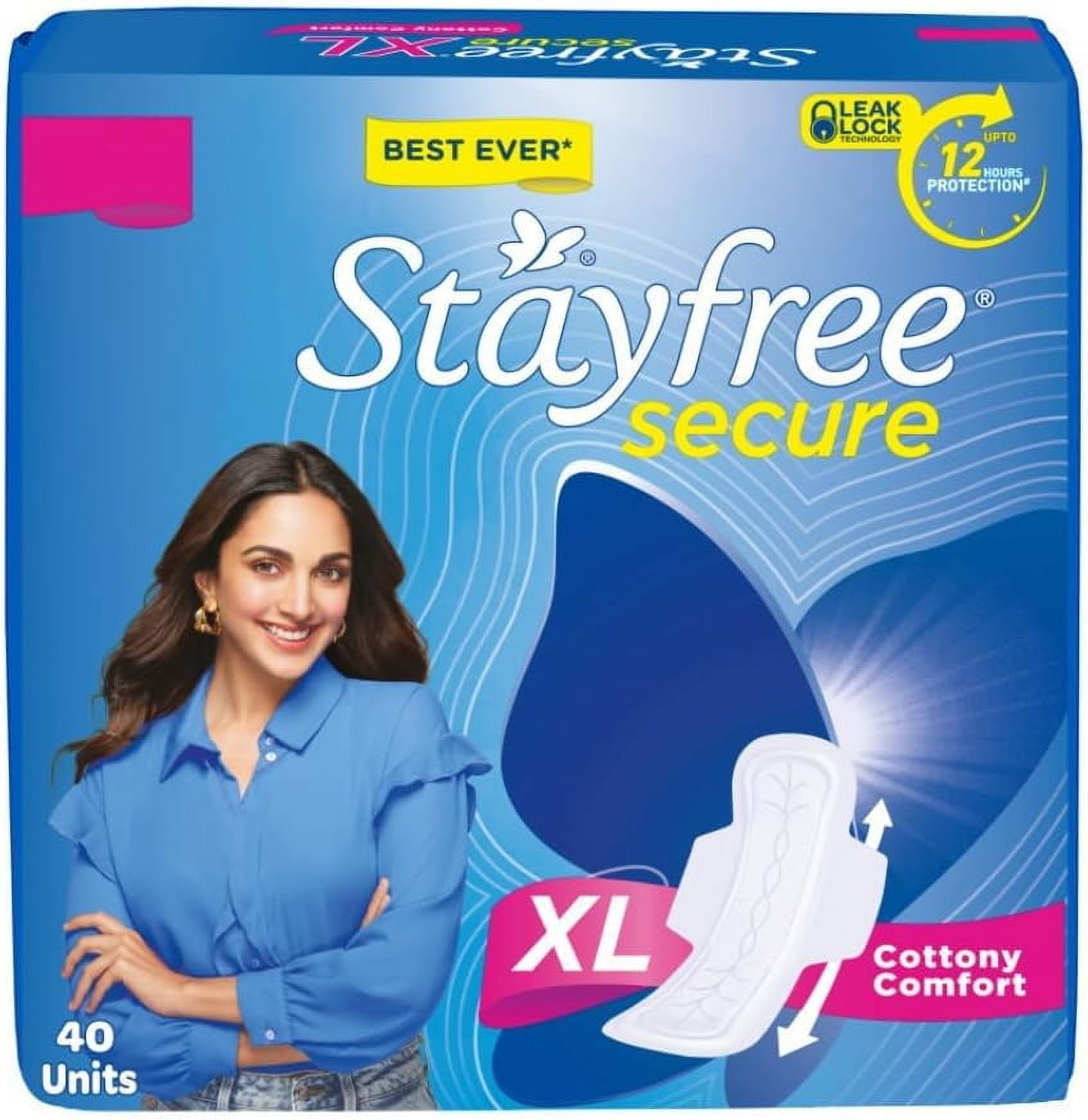 Stayfree Secure Extra Large Cottony Soft Sanitary Pads, Wings, 40 Pads, Menstrual, Daily ...