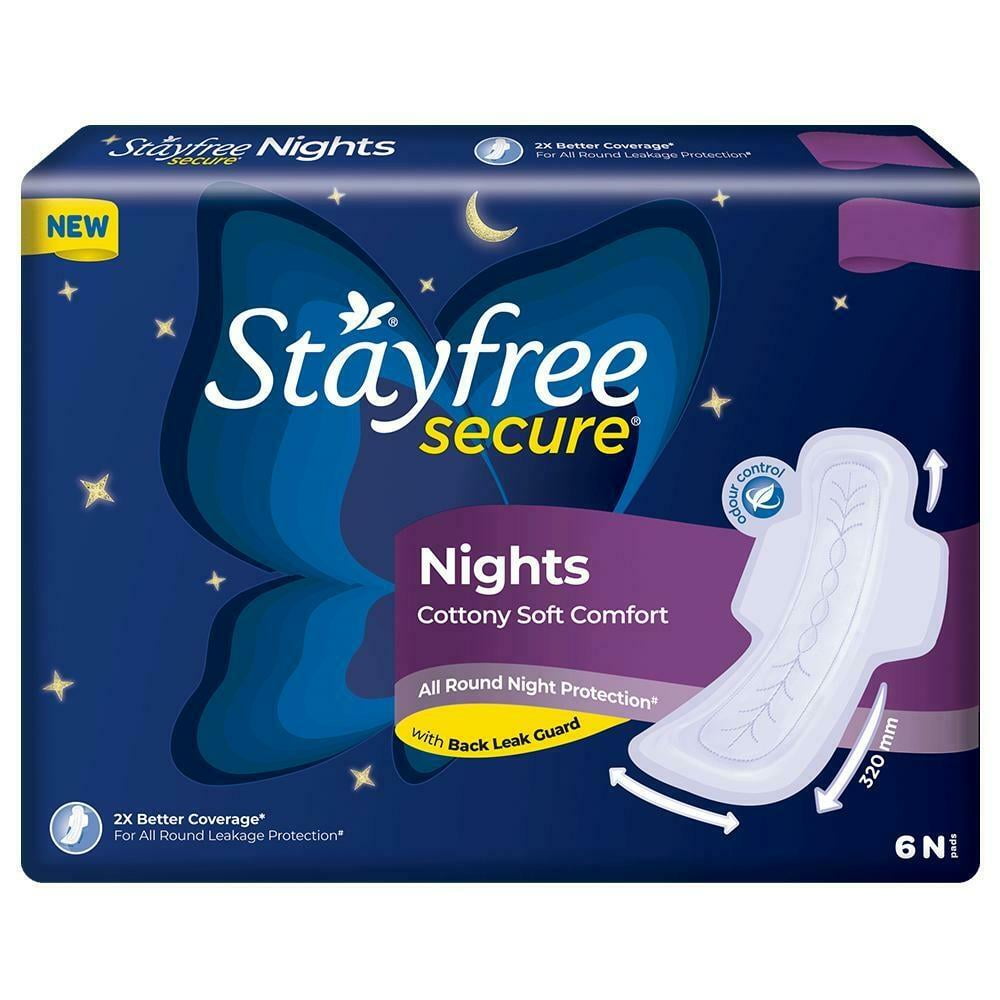 Stayfree Secure Nights Cottony Soft Sanitary Pads, 6 Count, Heavy Flow with Wings - Walmart.com