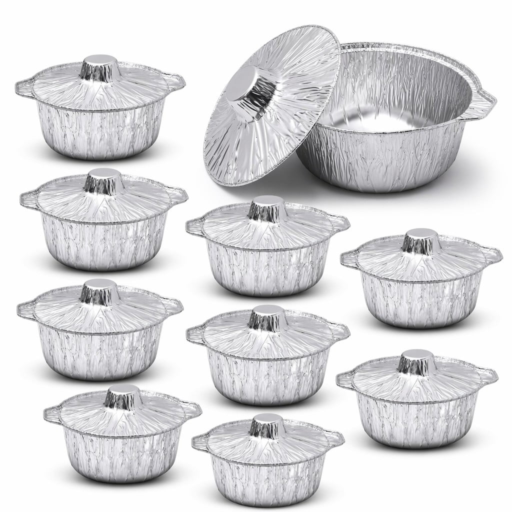 Stcellnmex 10 Pack 33.8oz Round Disposable Aluminum Foil Pots With Lids ...
