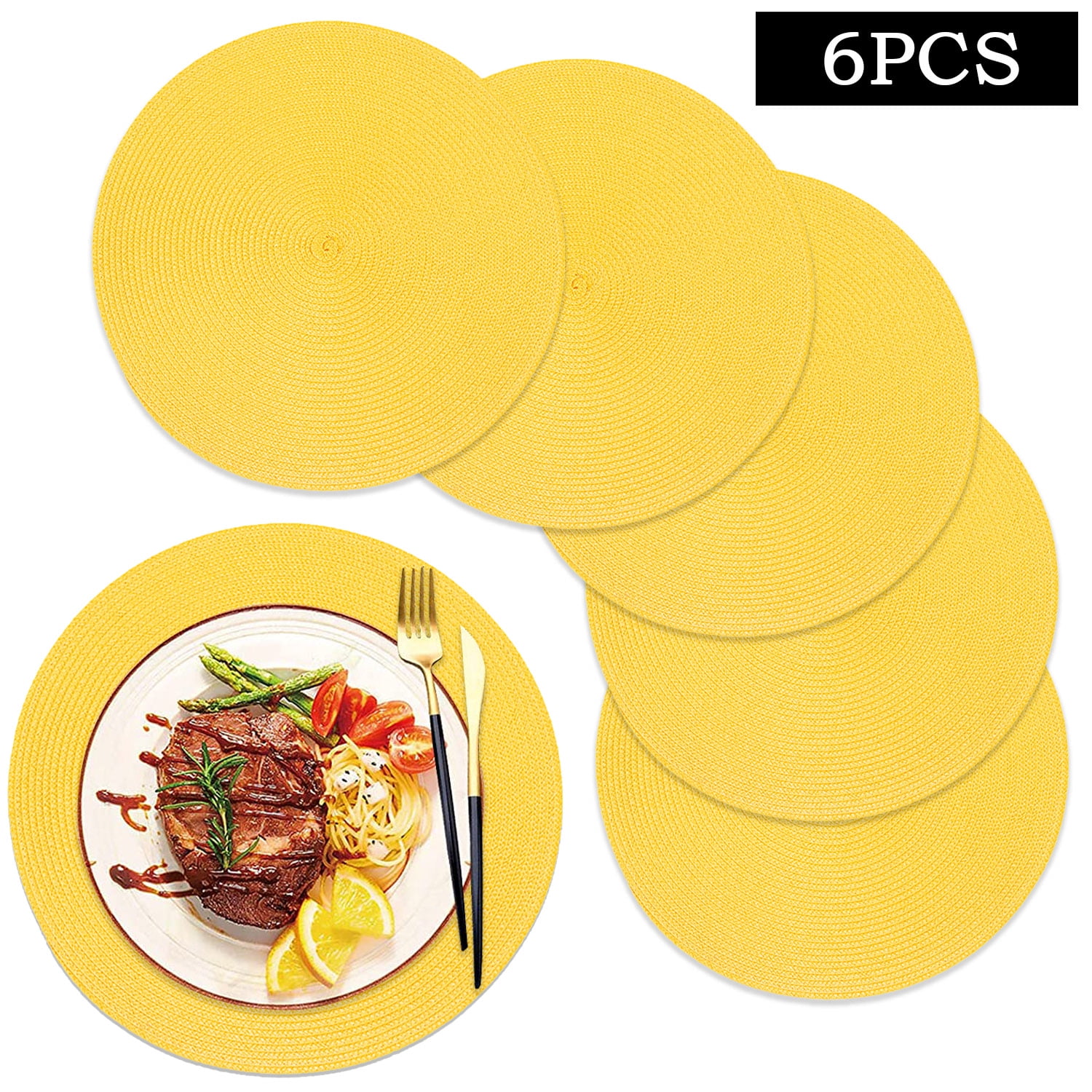 Stcomart 15" PP Woven Round Placemats - Set of 6 - Yellow - Made with ...