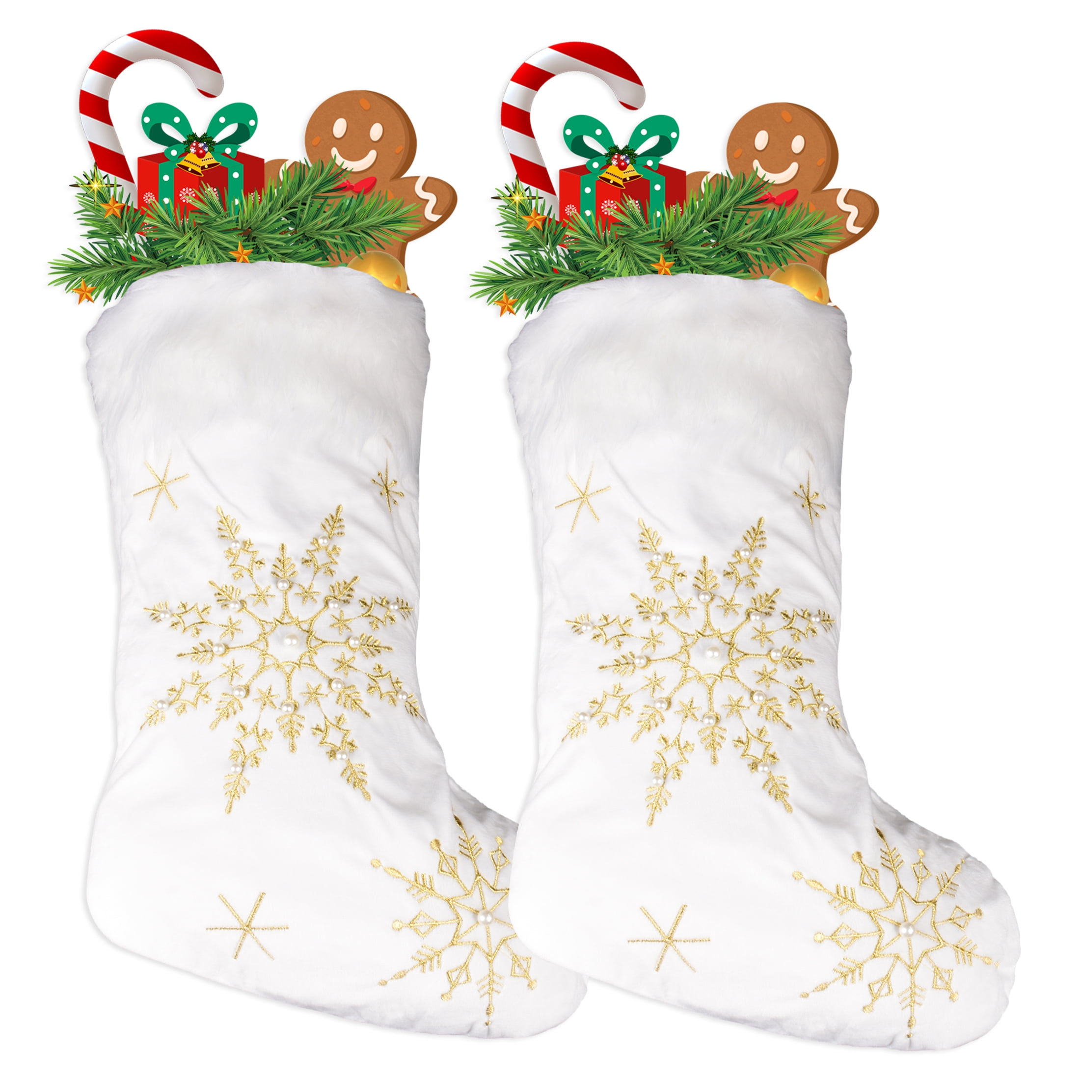 Stcomart Christmas Stockings Large White Christmas Stocking with Gold ...