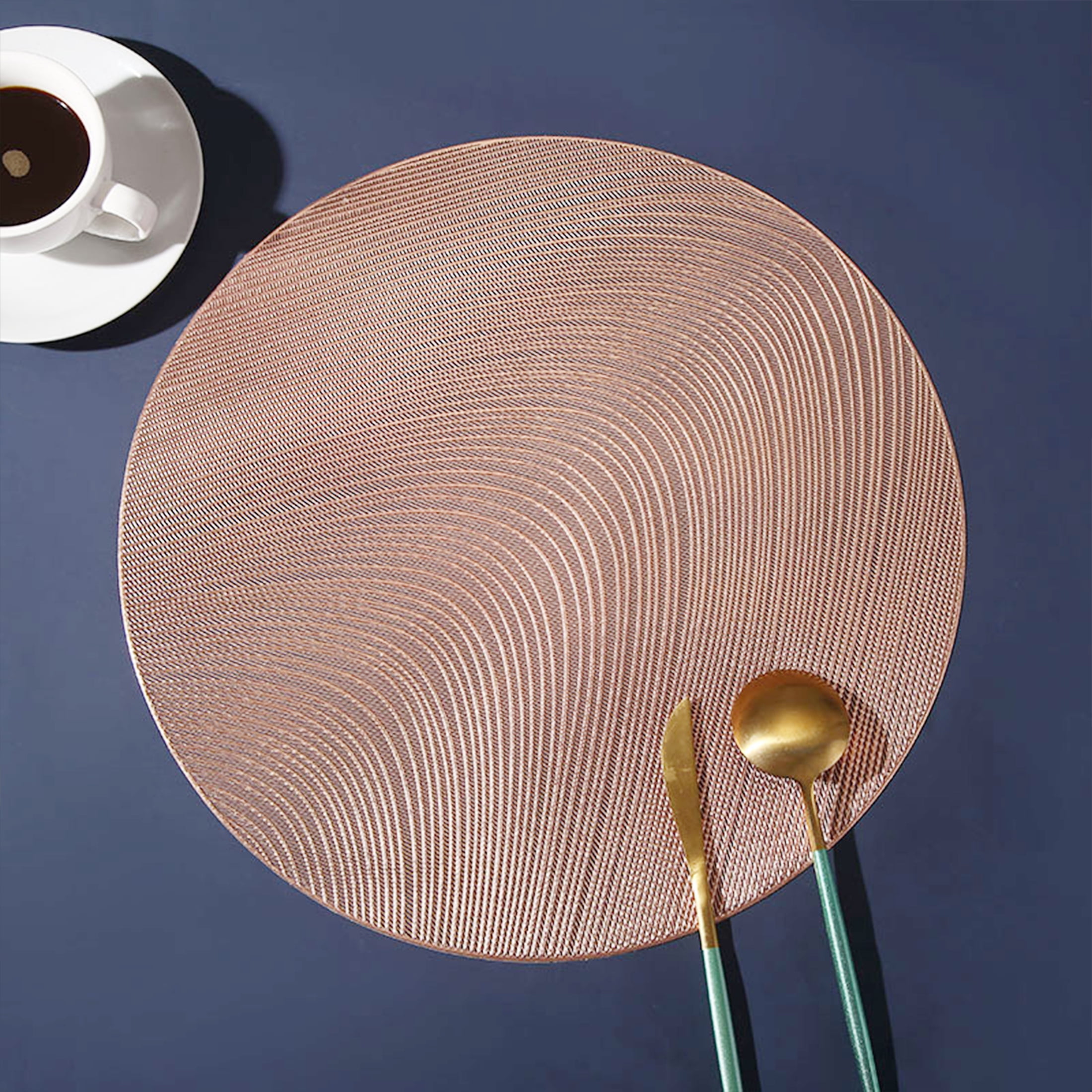 Stcomart Nordic Style Round PVC Vinyl Pressed Placemats - Gold - 6 Pack ...