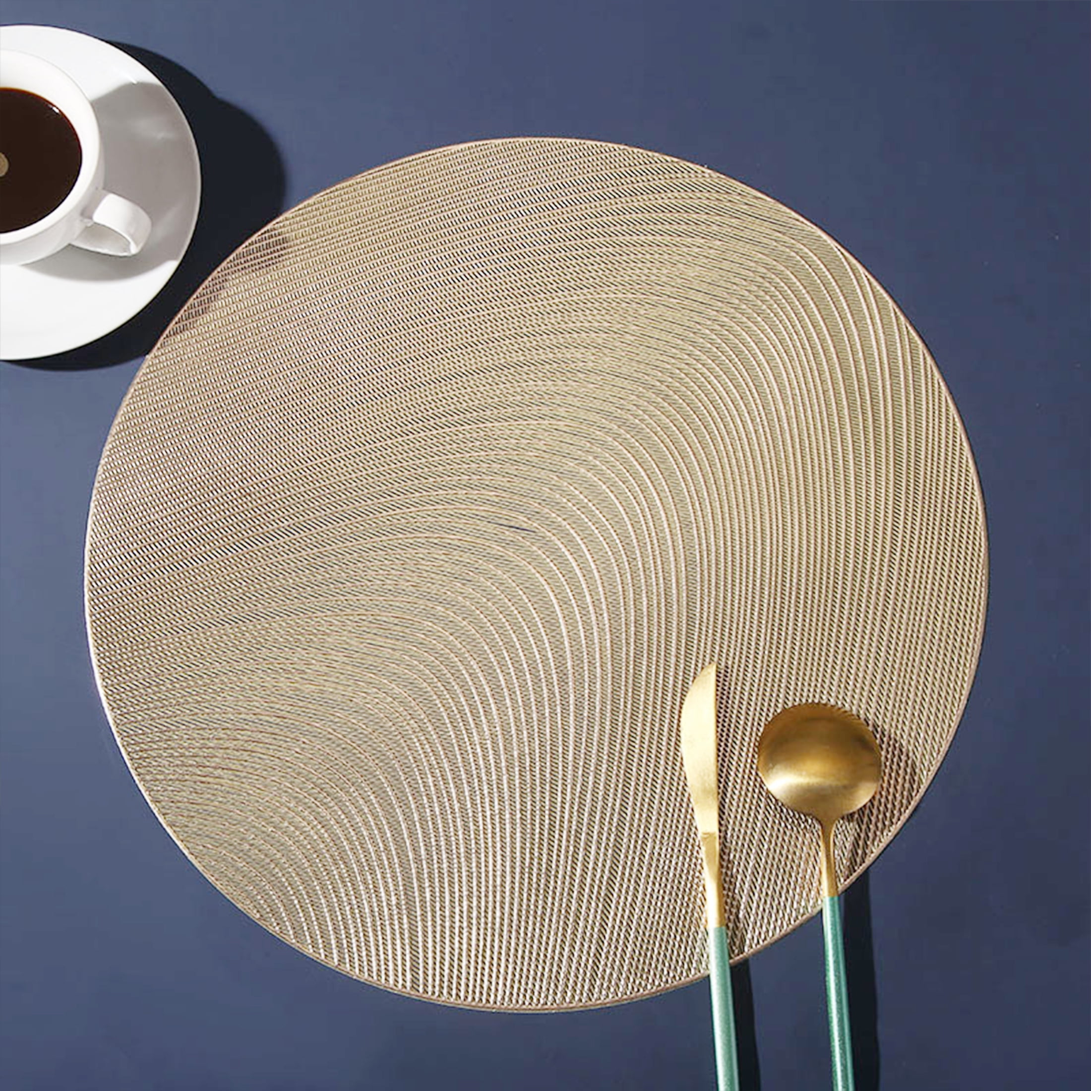 Stcomart Nordic Style Round PVC Vinyl Pressed Placemats - Gold - 6 Pack ...