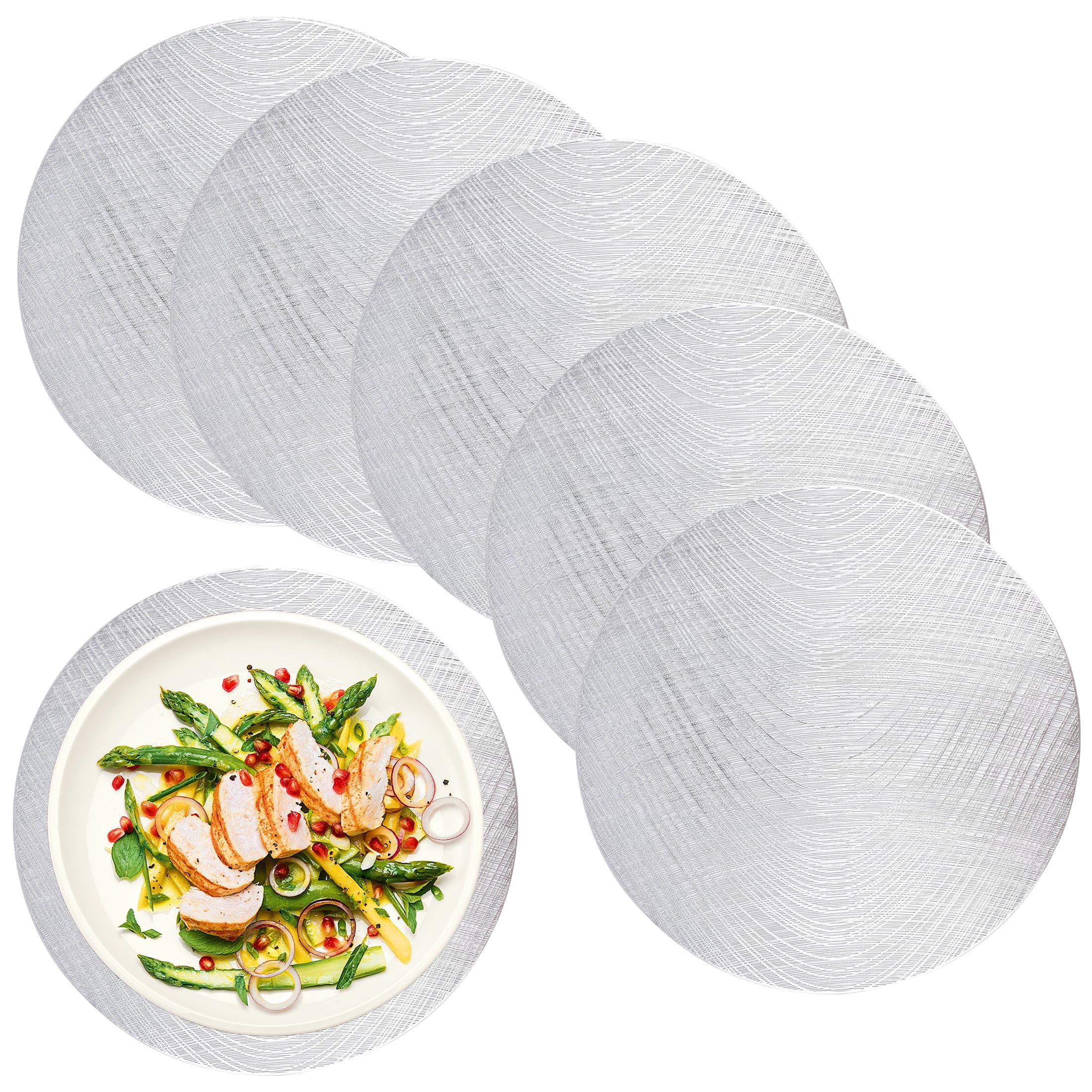 Stcomart Nordic Style Round PVC Vinyl Pressed Placemats - Silver - 6 ...