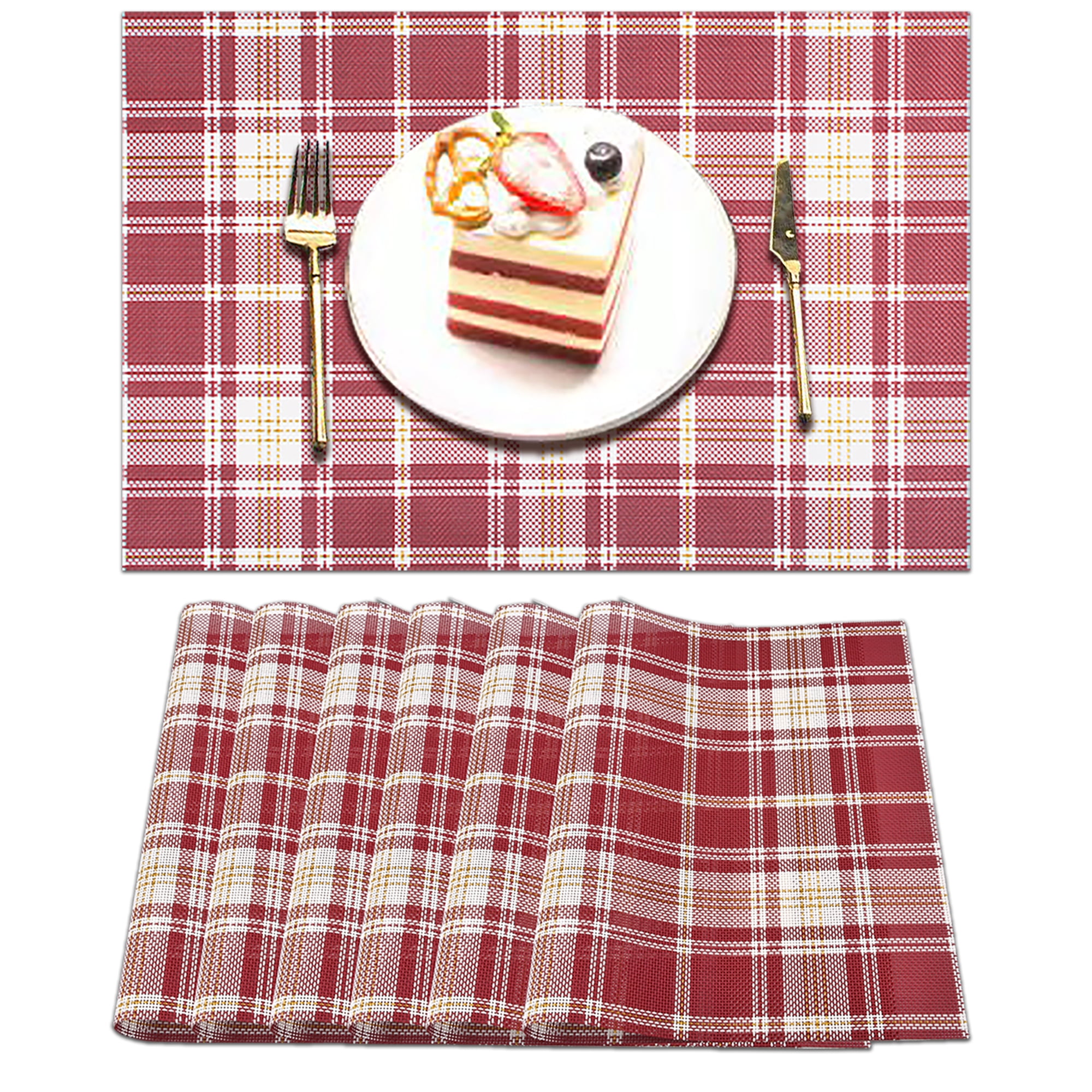 Stcomart Red Plaid Placemats Set of 6, Durable & Thick, 17.7 x 11.8 ...