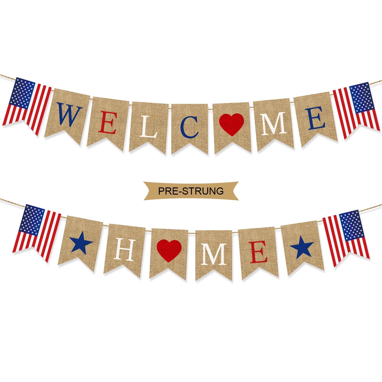 Stcomart Pre-Strung Welcome Home Banner, Burlap Patriotic Welcome Home ...