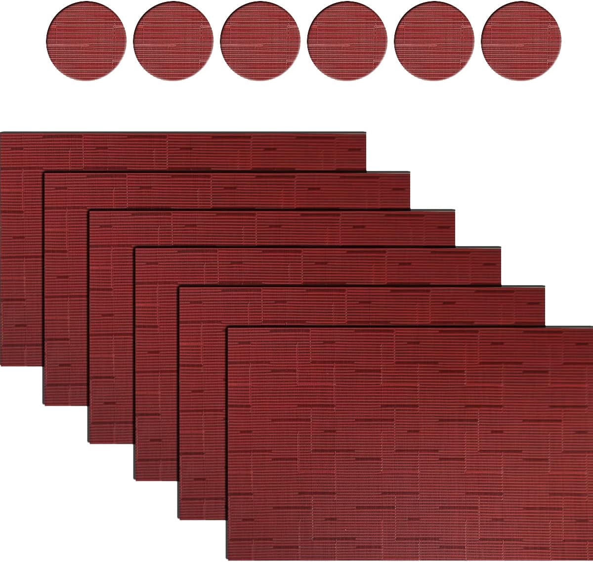 Stcomart Thick Solid Set of 6 Burgundy Vinyl Placemats - 12x18 Inches ...