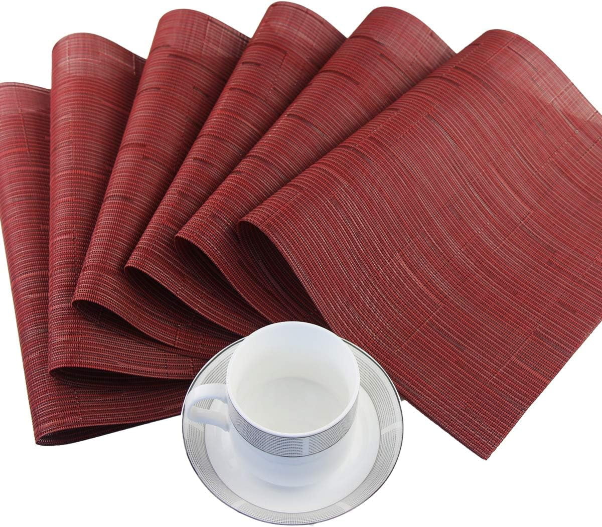 Stcomart Set of 8 Burgundy Vinyl Placemats - Washable PVC Table Mats ...